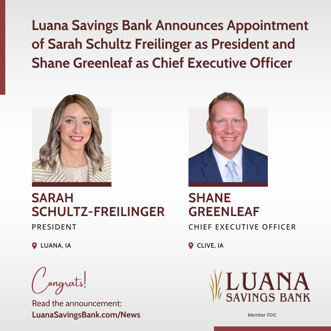 Luana Savings Bank Appoints Sarah Schultz Freilinger as President and ...